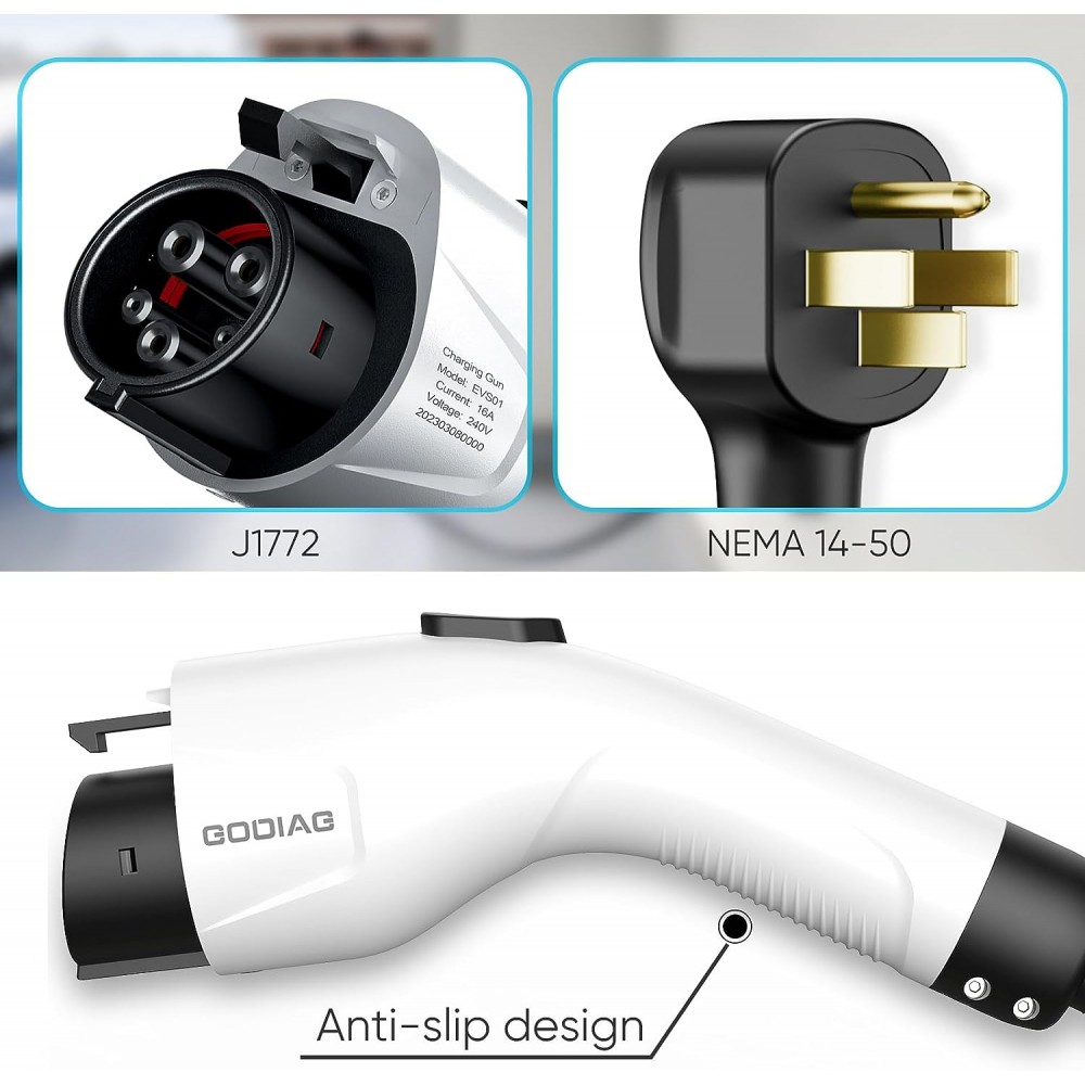 2023 GODIAG EV Charger Level 2 (32Amp, 220V-240V, NEMA 14-50 Plug, 21ft Cable) 10/16/24/32A ...